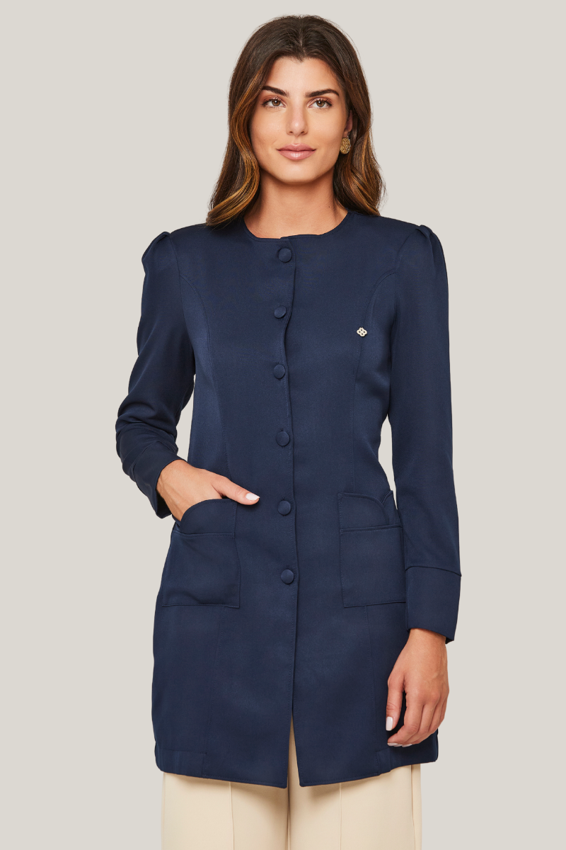 Jaleco Feminino Delicado - Azul Marinho - Risco Finno